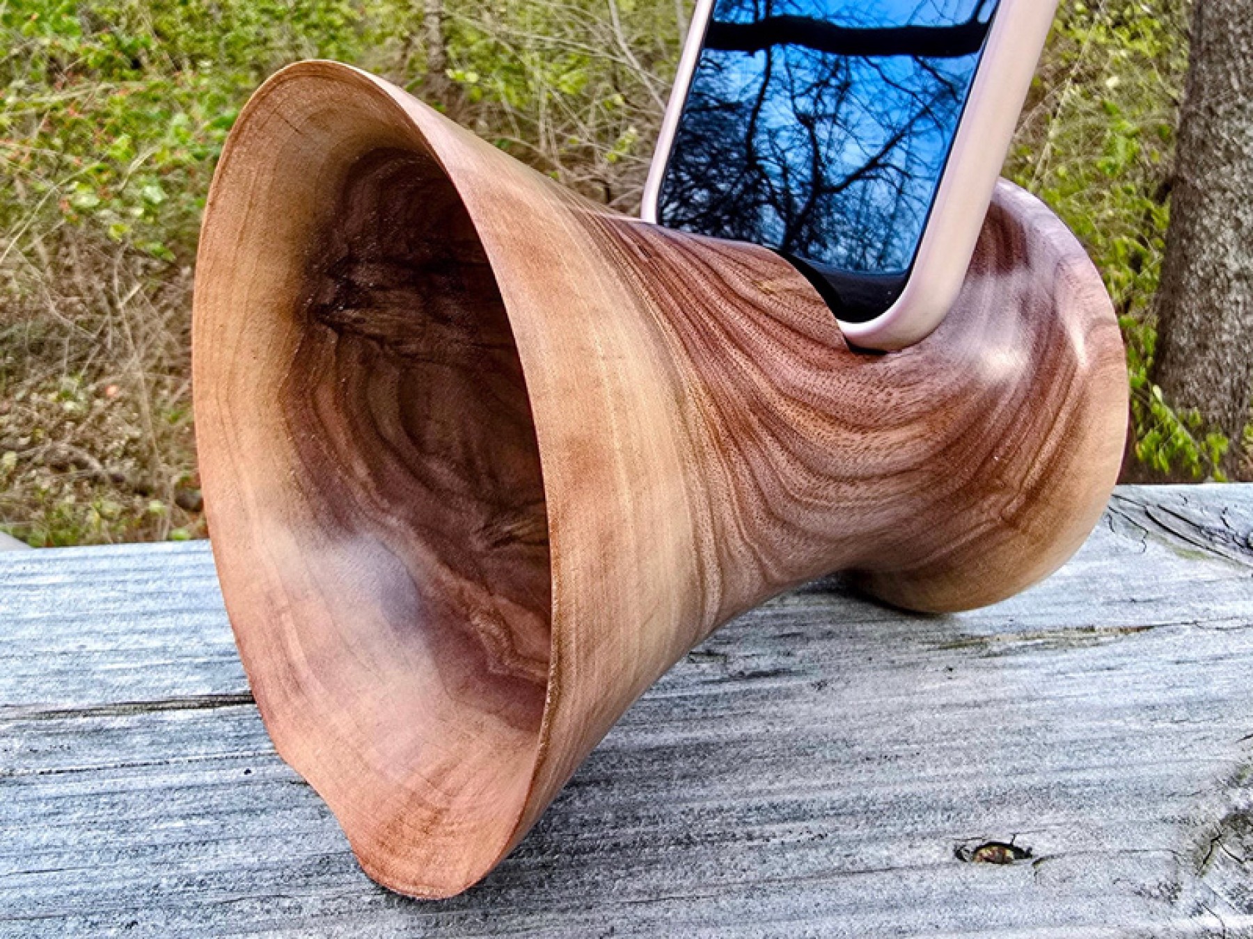 Personalized Phone Speaker Stand (Horn Version) - Black Walnut by Pretty Good Woodturner Hand ...